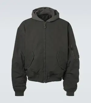 Balenciaga Cotton-Blend Hooded Bomber Jacket Grey