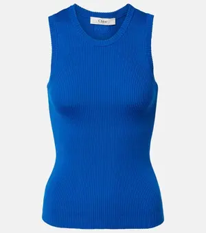 Chloé Ribbed-knit Wool Tank Top - Blue