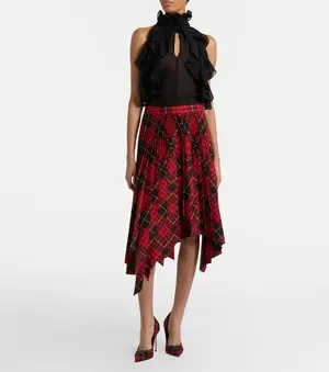 Alexander McQueen Tartan Pleated Midi Skirt - Red