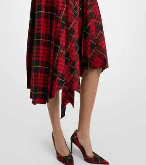 Alexander McQueen Tartan Pleated Midi Skirt - Red