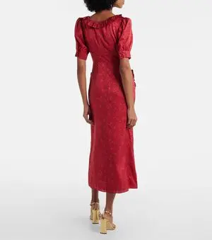 Alessandra Rich Leopard-print Silk Jacquard Midi Dress - Red