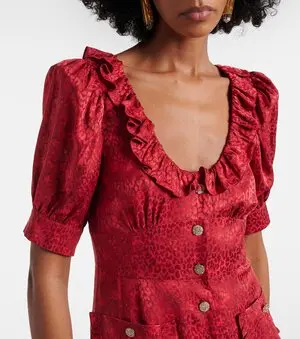 Alessandra Rich Leopard-print Silk Jacquard Midi Dress - Red