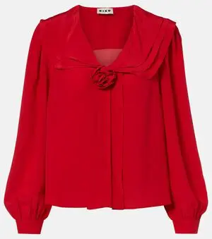 Rixo Emelin Floral-appliqué Silk Blouse - Red