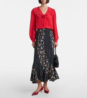 Rixo Emelin Floral-appliqué Silk Blouse - Red