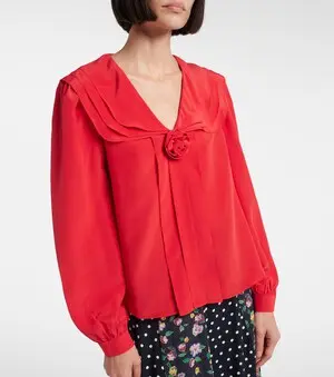 Rixo Emelin Floral-appliqué Silk Blouse - Red