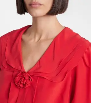 Rixo Emelin Floral-appliqué Silk Blouse - Red