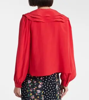 Rixo Emelin Floral-appliqué Silk Blouse - Red