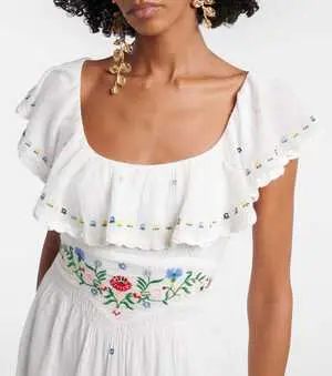 Rixo Ebony Embroidered Cotton Midi Dress