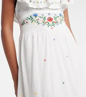 Rixo Ebony Embroidered Cotton Midi Dress