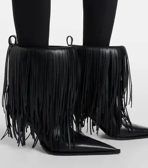 Balenciaga Avenue Fringe Leather Ankle Boots