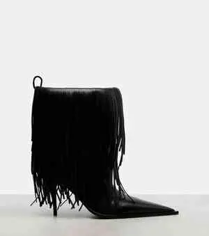 Balenciaga Avenue Fringe Leather Ankle Boots