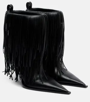 Balenciaga Avenue Fringe Leather Ankle Boots - Black
