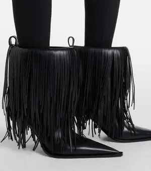 Balenciaga Avenue Fringe Leather Ankle Boots