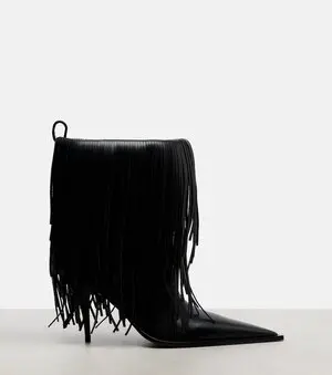 Balenciaga Avenue Fringe Leather Ankle Boots