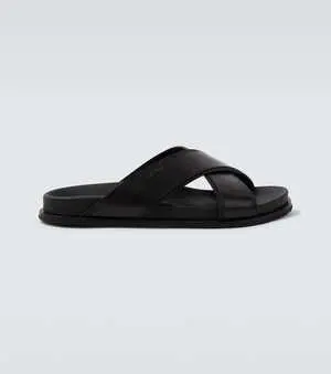 Brioni Criss-cross Leather Slides