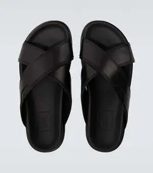 Brioni Criss-cross Leather Slides
