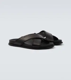Brioni Criss-cross Leather Slides