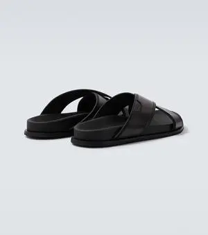 Brioni Criss-cross Leather Slides