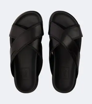 Brioni Criss-cross Leather Slides