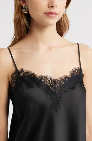 OPEN EDIT Lace Trim Satin Camisole - Black