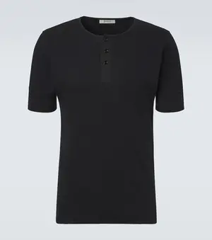 LEMAIRE Cotton And Linen Henley Shirt - Black