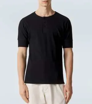 LEMAIRE Cotton And Linen Henley Shirt - Black