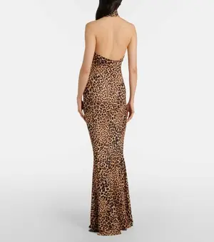 Norma Kamali Printed Turtleneck Jersey Gown