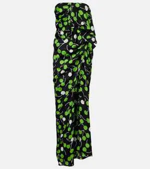 Saint Laurent Cutout Printed Gathered Silk Gown