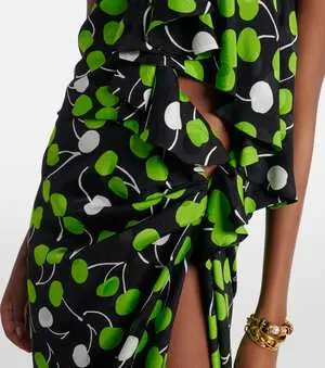 Saint Laurent Cutout Printed Gathered Silk Gown