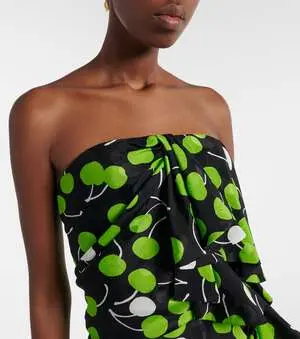 Saint Laurent Cutout Printed Gathered Silk Gown