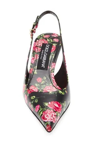 Dolce & Gabbana Lollo Rose Print Kitten Heel Slingback Pump