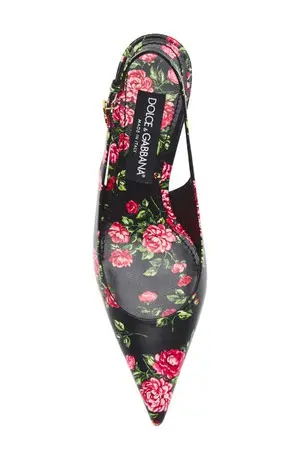 Dolce & Gabbana Lollo Rose Print Kitten Heel Slingback Pump