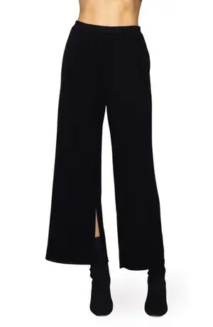 MELLODAY Side Slit Wide Leg Knit Pants - Black