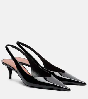 Amina Muaddi Patent Leather Slingback Pumps - Black