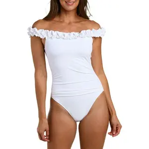 La Blanca Island Goddess Off-the-shoulder One-piece Swimsuit - White