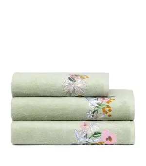 YVES DELORME Embroidered Orchidee Bath Mat - Green