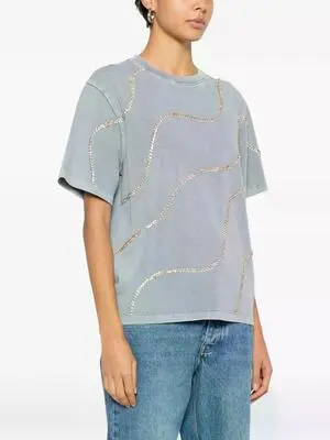 Sandro Rhinestone Embellished Cotton T-shirt - Grey