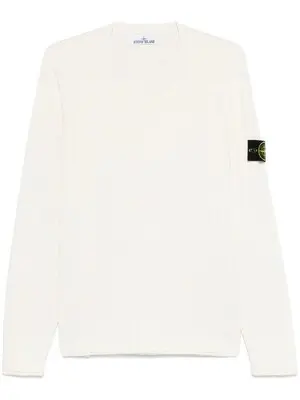 Stone Island Crew Neck Sweater With Logo - White