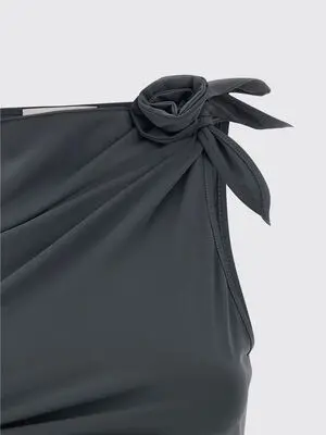 Coperni Asymmetrical Draped Top With Rose Detail - Grey