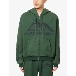 GODMADE Washed Cotton-jersey Hoodie With Monogram Print