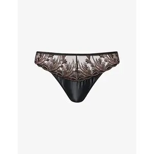 AUBADE Cosmic Romance Satin And Lace Tanga Briefs - Black Star