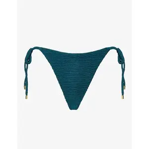Monday Swimwear Palma Thong Bikini Bottoms - Evergreen Crinkle