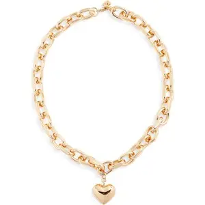 OPEN EDIT Puffy Heart Pendant Chain Necklace - Gold