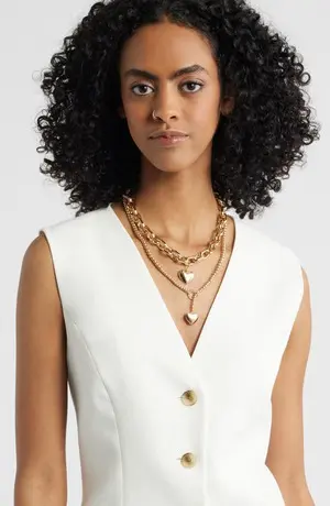 OPEN EDIT Puffy Heart Pendant Chain Necklace