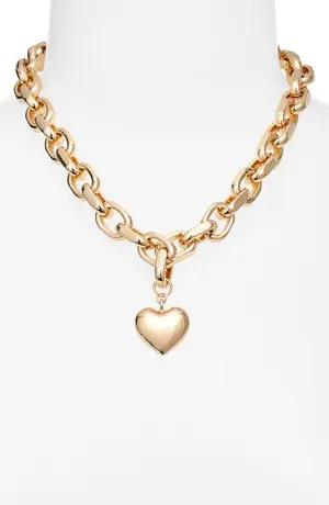 OPEN EDIT Puffy Heart Pendant Chain Necklace