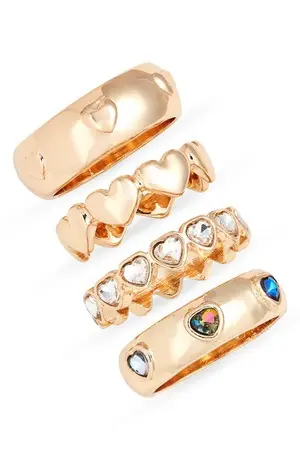 OPEN EDIT Set Of 4 Heart Rings - Rainbow- Gold