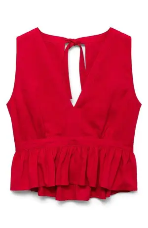 Mango Peplum Top With Tie Detail