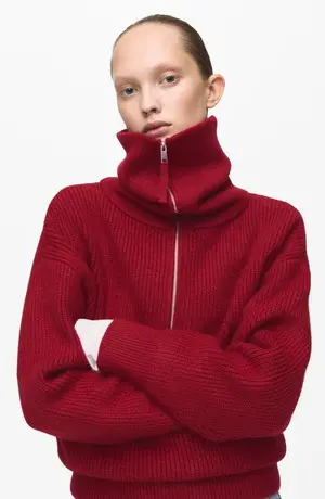 Mango Rizin Rib Half Zip Sweater