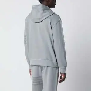 Thom Browne Cotton Hooded Sweatshirt With Four-bar Detail - Grey