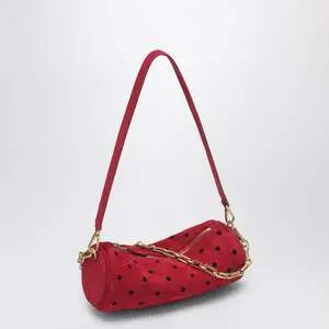 Manu Atelier Mini Cylinder Bag In Perforated Suede - Red
